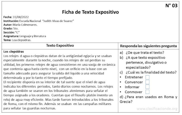 4 Ejemplos de fichas de textos expositivos - ¿Cómo se clasifican?
