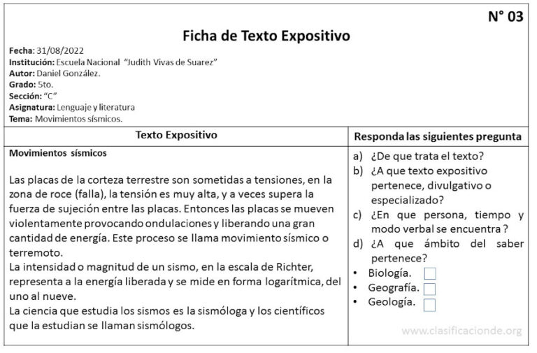 4 Ejemplos de fichas de textos expositivos - ¿Cómo se clasifican?